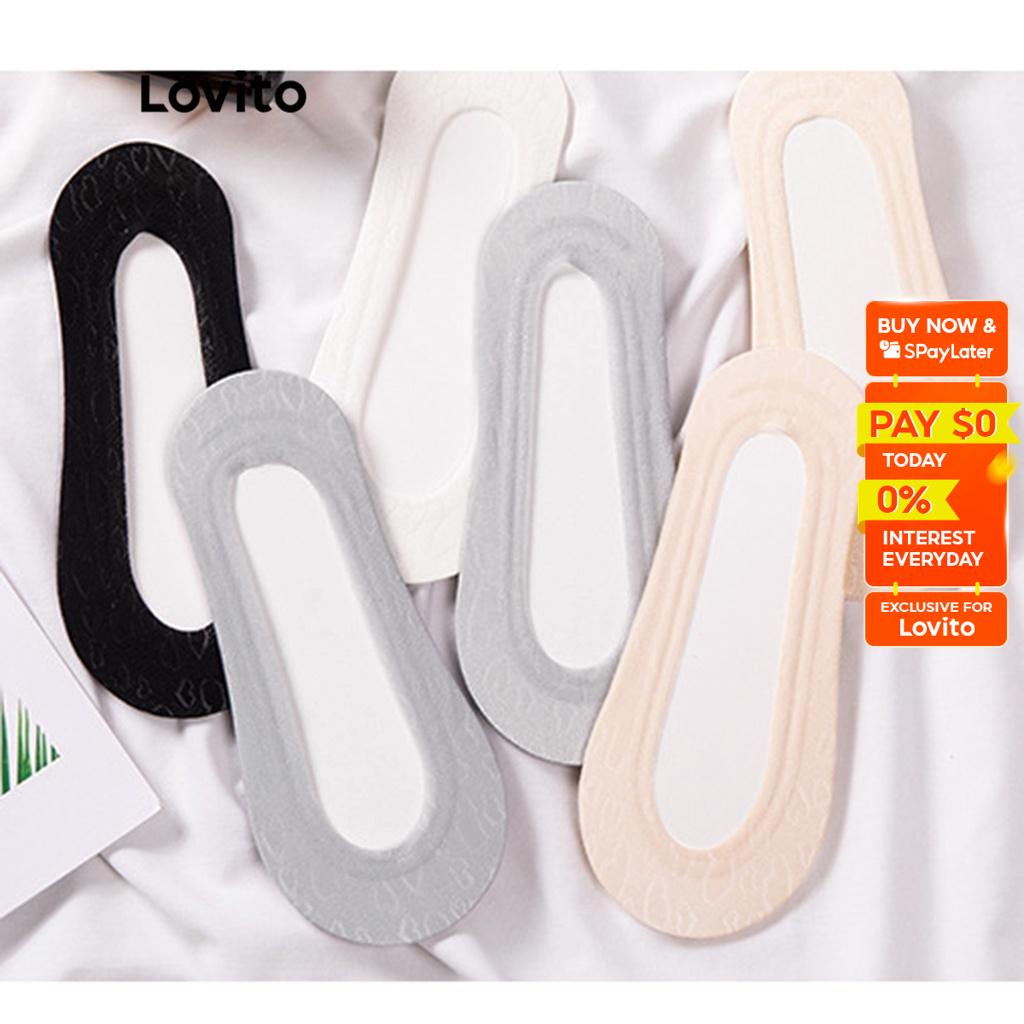 Lovito 5 Pairs Casual Plain Invisible Ice Silk Breathable No Show Ultra Low Cut Non Slip Flat ...