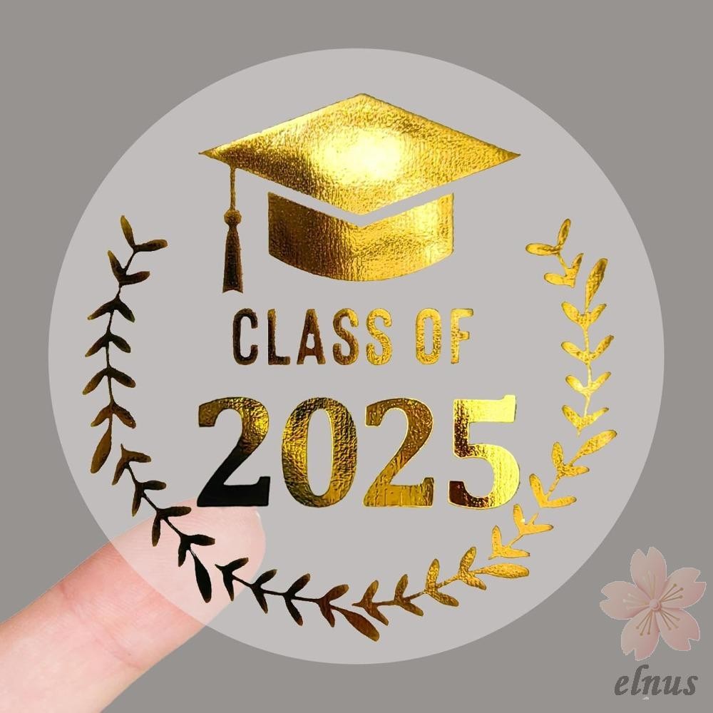 ELNUS 120pcs Class of 2025 Stickers, Gold Foil Transparent Graduation ...
