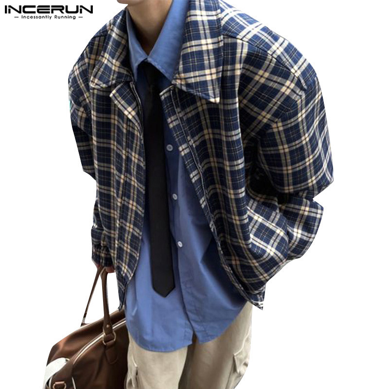 INCERUN Men's plaid silhouette casual jacket | Shopee Philippines