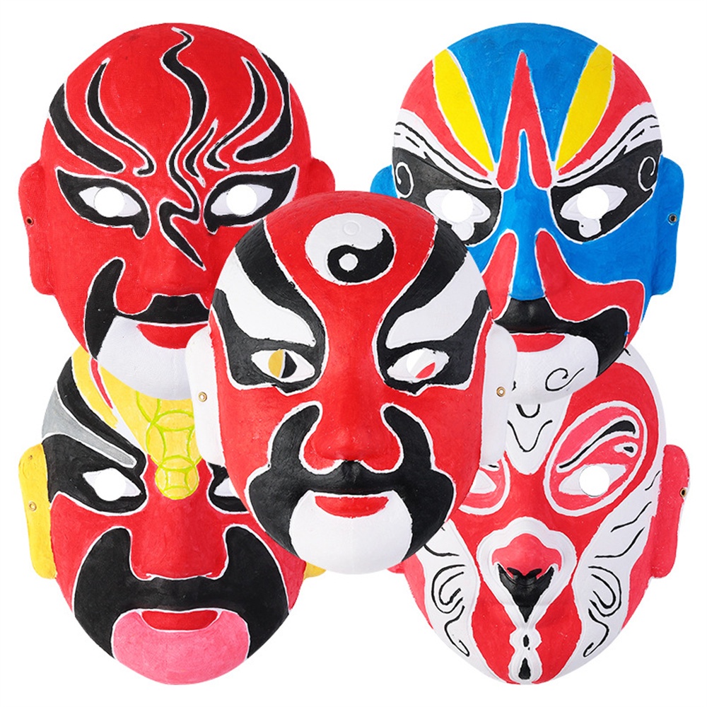 Beijing Opera Face Mask White Paper Mask Half Face Masquerade Mask DIY ...