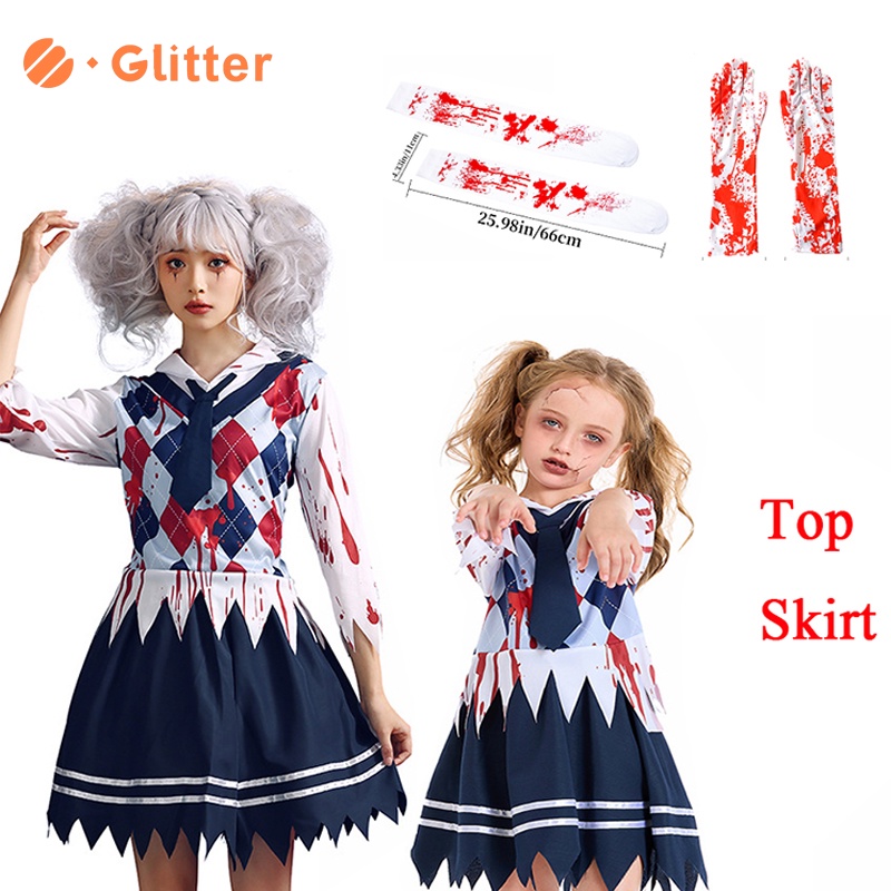 Zombie School Costume for Kids Girl Scary Bloody Horror Vampire Check ...