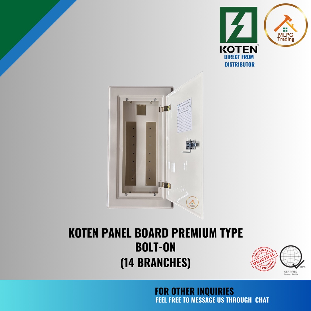 KOTEN Panel Board PREMIUM TYPE for BOLT-ON (2 Pole) (4, 6, 8, 10, 12 ...