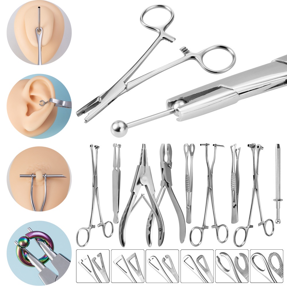 Body Piercing Tool Needle Pipe Clamp Forceps Tweezers Open Close Ring ...