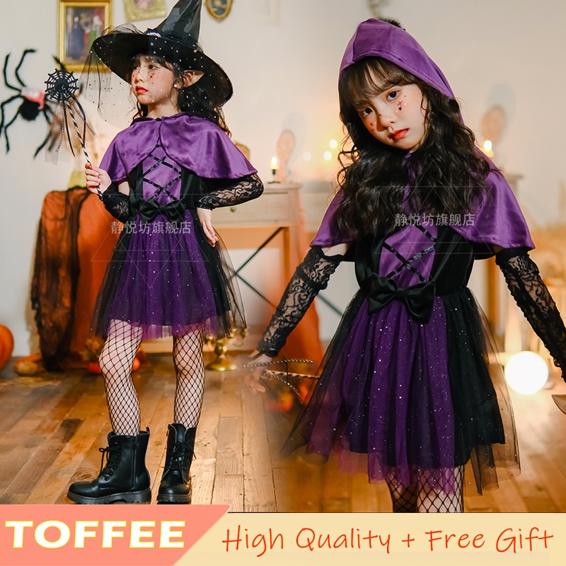 Purple Vampire Witch Cosplay Costume For Kids Girl Demon Halloween ...