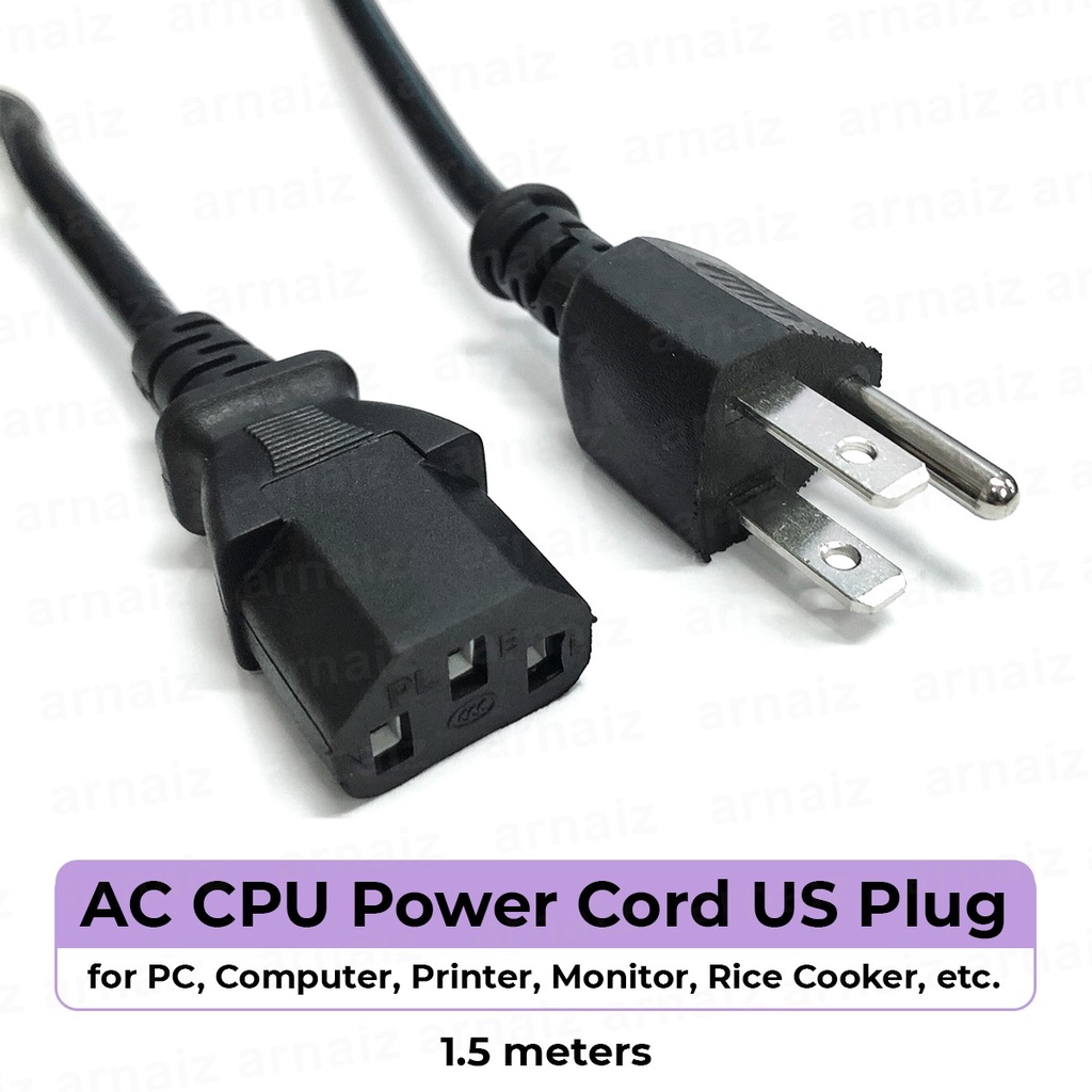 AC CPU Power Cord US Plug for PC Computer Printer Monitor Rice Cooker 3 ...