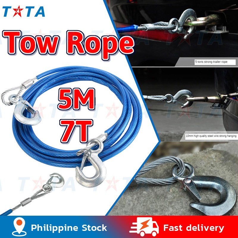 4/5M 7Tons Car Tow Cable Towing Strap Rope with Hooks Emergency Heavy ...