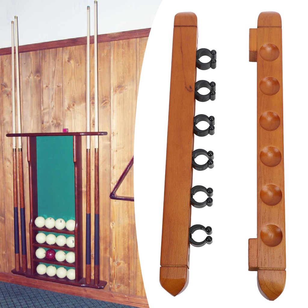 SPR-Wall Mounted Billiard Pool Cue Rack 6 Cues Wooden Billiard Cue Rack ...