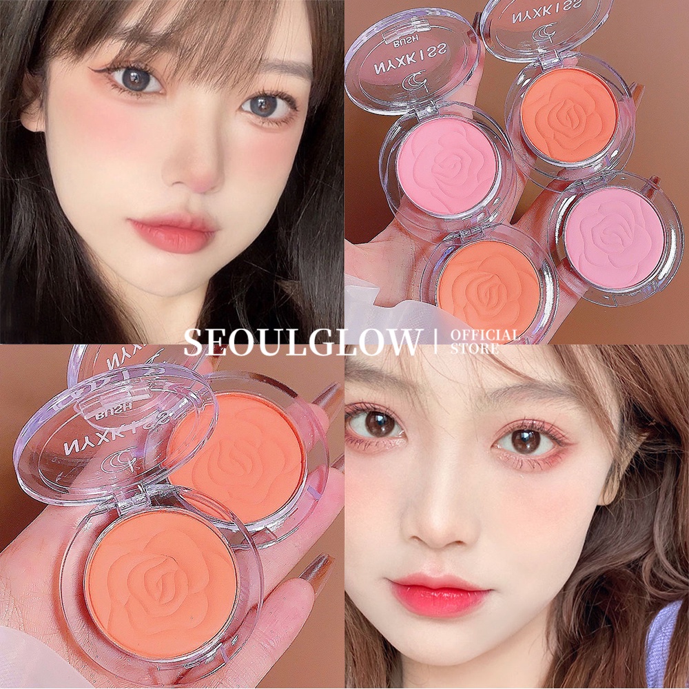Korean Fashion Portable Single Color Matte Embossed Blush Mini Blush ...