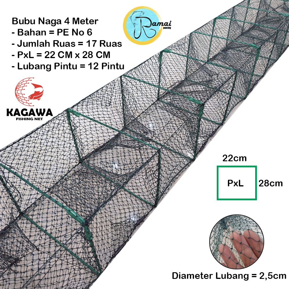 4-meter Dragon Bubu Net Kagawa Fishing Net Shrimp Net 12-hole PE ...