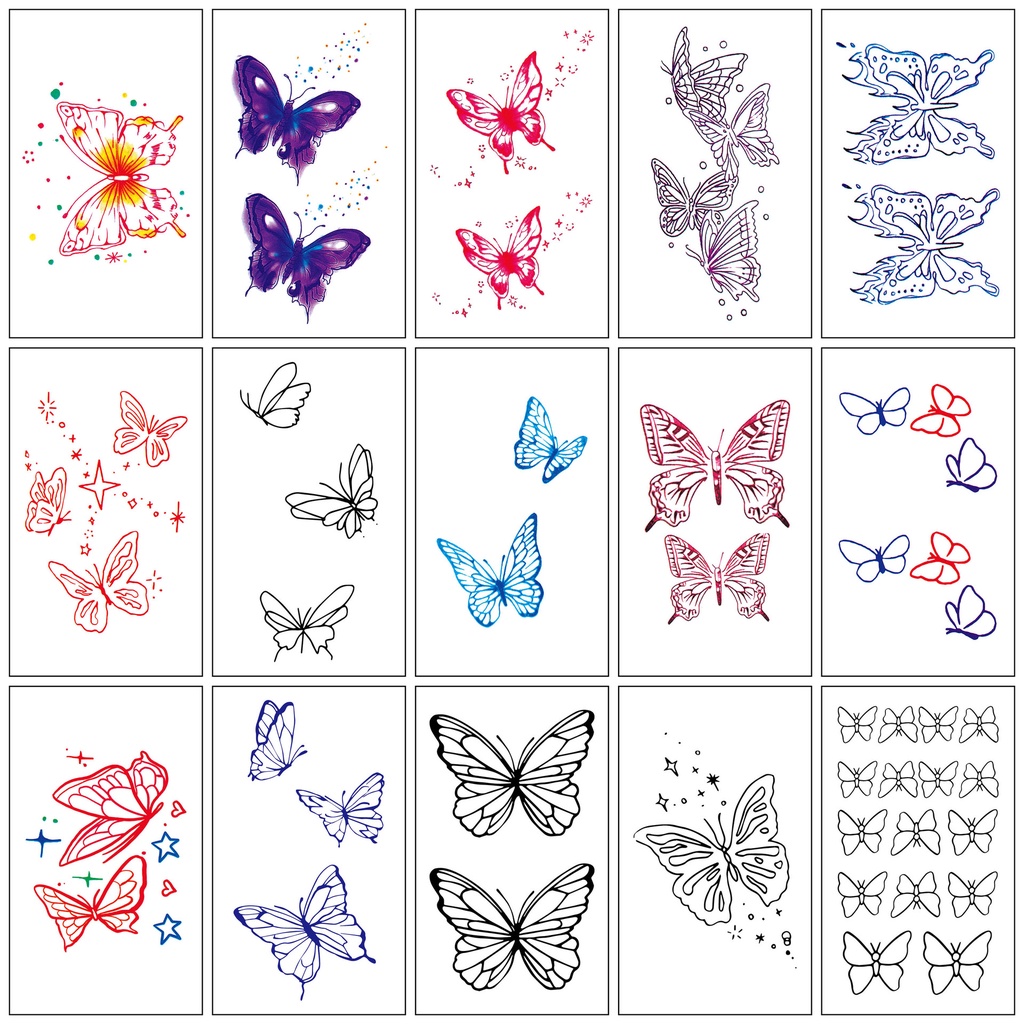15PCS Colorful Butterfly Tattoo Stickers Small Tattoo Arm Shoulder ...