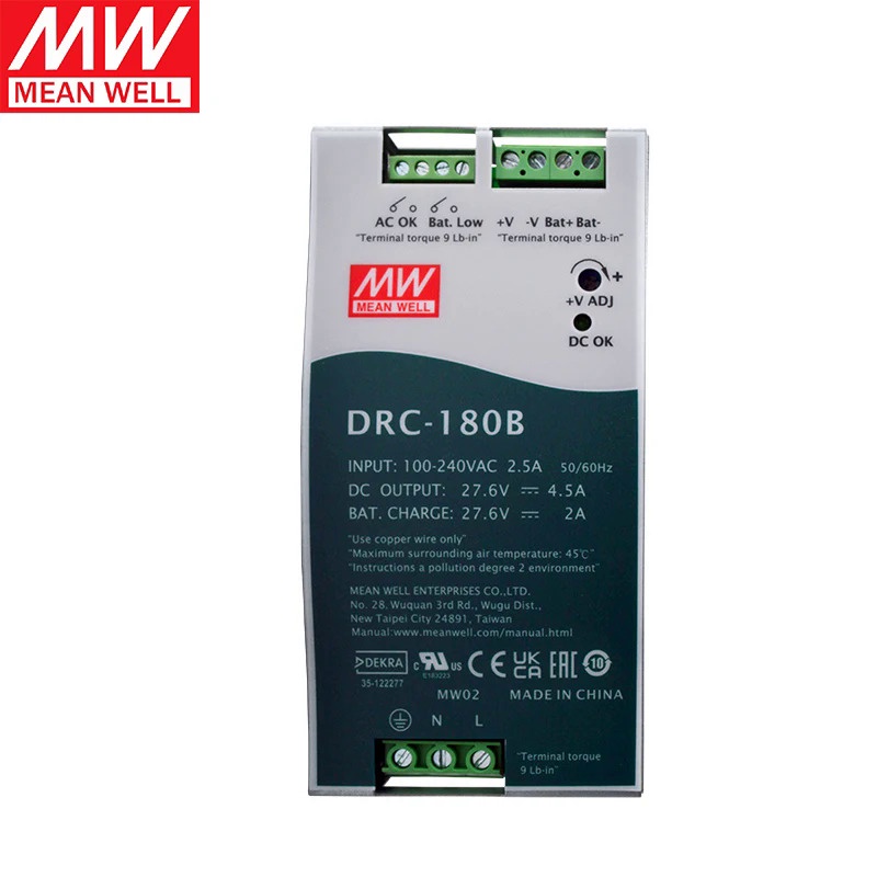 MEAN WELL DRC-180B 180W DIN Rail Type Security Power Supply 27.6V 4.5A Single Output with ...