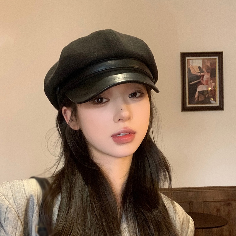 Women's retro berets Korean woolen octagonal hats solid colors simple ...
