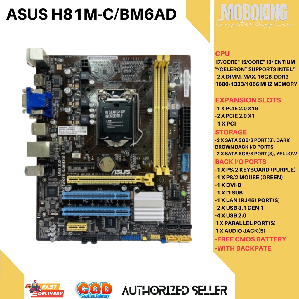 ♞ASUS H81M-C/BM6AD 4TH GEN Motherboard H81 Socket LGA 1150 i3 i5 i7 ...