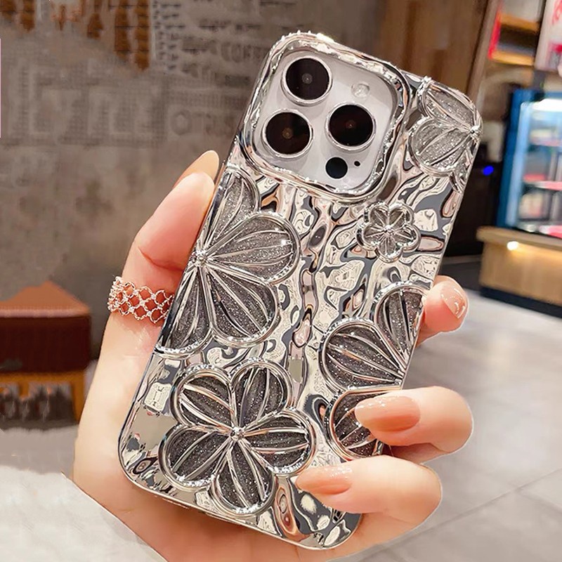 Hollow out Flower Pink Glitter Shiny iPhone Case For iPhone 15 Pro Max ...