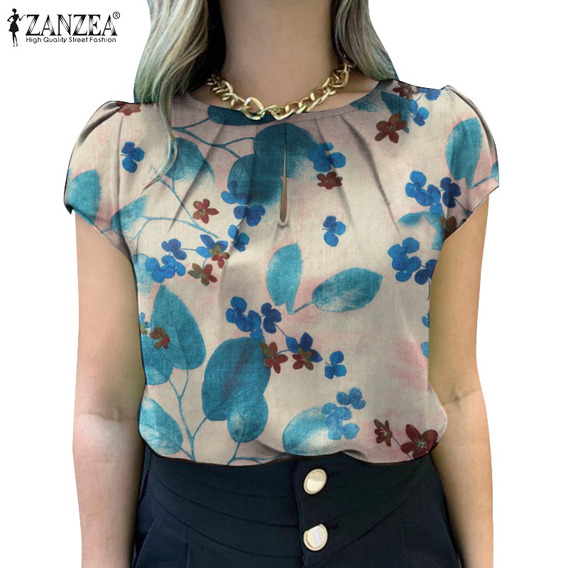 ZANZEA Women Vintage Daily Dark Check Print Short-Sleeved Pleated ...