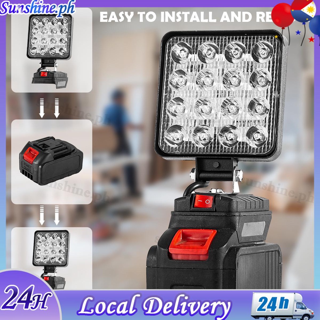 Flood Work Light 18V/20V 27W 4inch Square LED Work Light 90° Rotatable ...