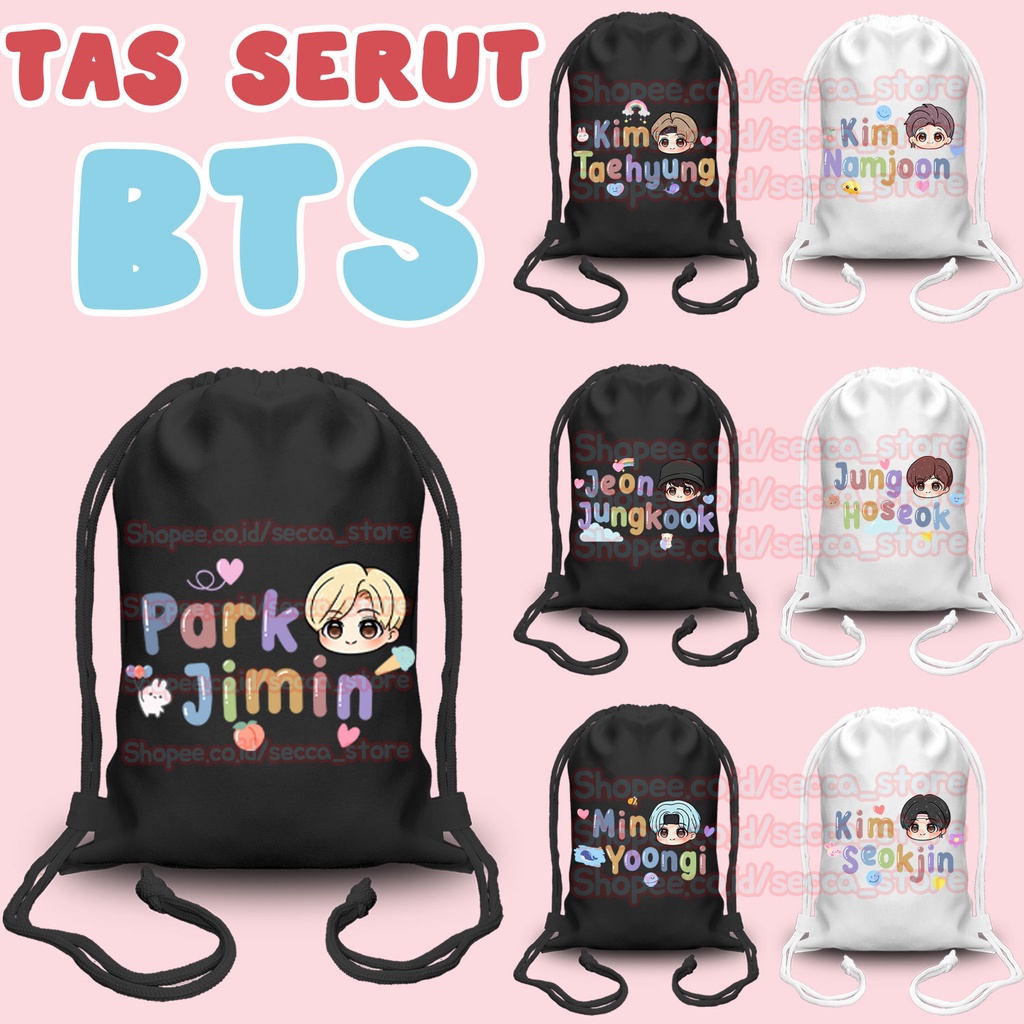PUTIH HITAM Bts Black And White Drawstring bag Kpop String bag Carrying ...
