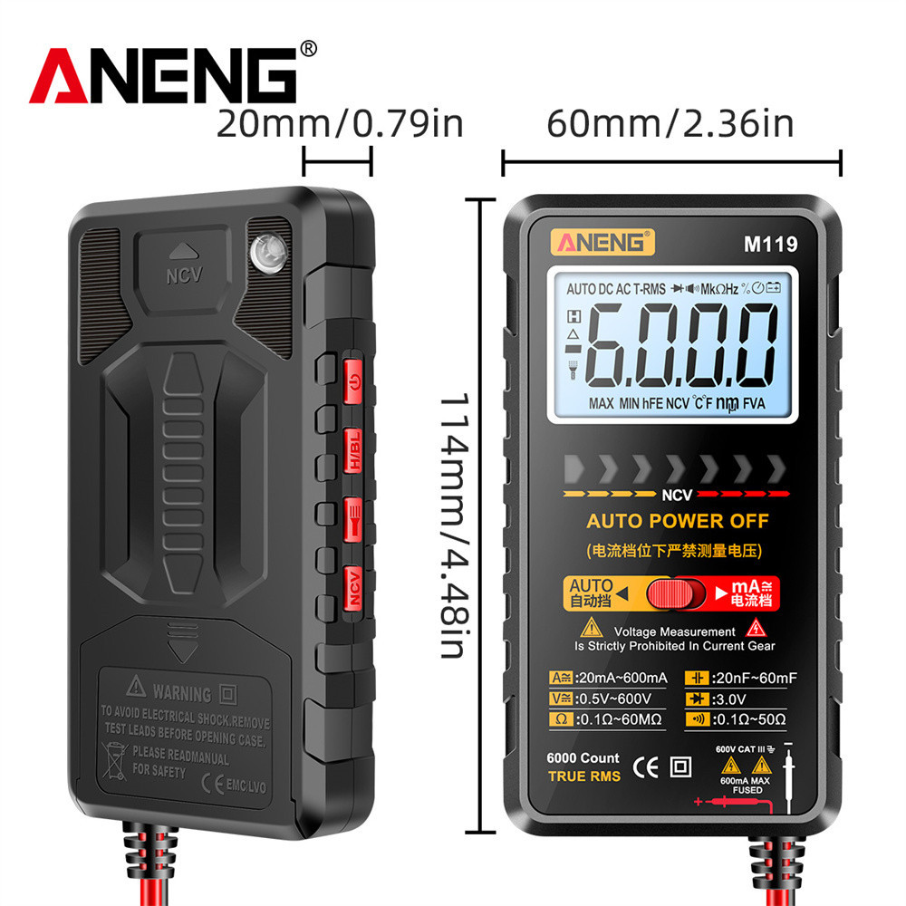 Aneng M119 Mini Portable Multimeter Tester 6000 Counts Digital ...
