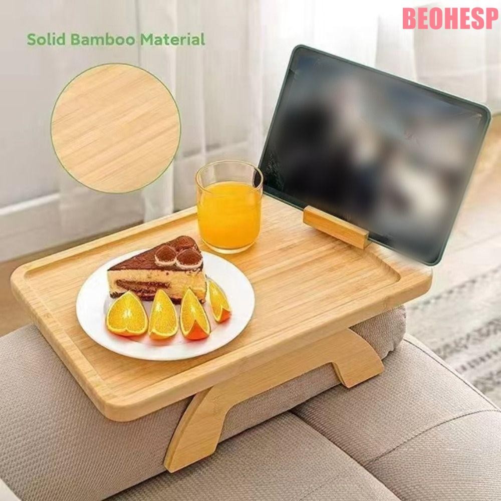 BEOHESP Sofa Tray Table, Bamboo with Rotating Phone Holder Side Table ...