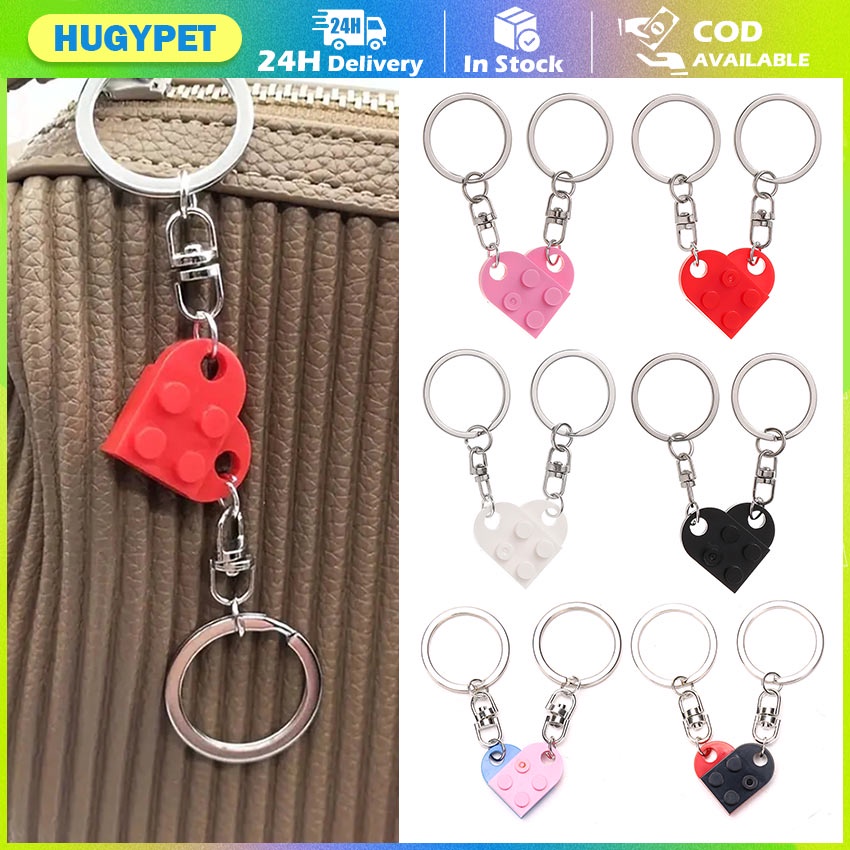 Cute Love Heart Brick Keychain for Couples Girl Boy Lego Elements Key ...