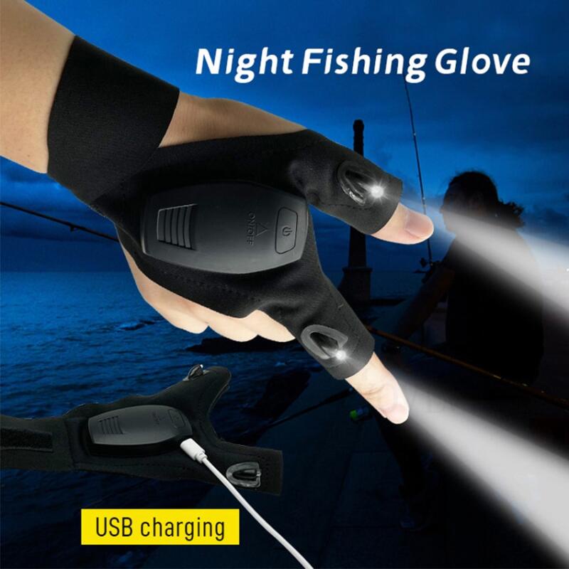 Rechargeable LED Flashlight Glove Luminous Gloves Half Finger with ...