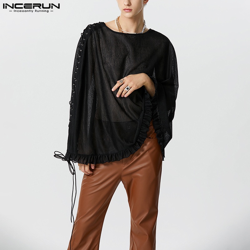 INCERUN Men Vintage Knit Thin Design Sheer Solid Color Poncho Cowl ...