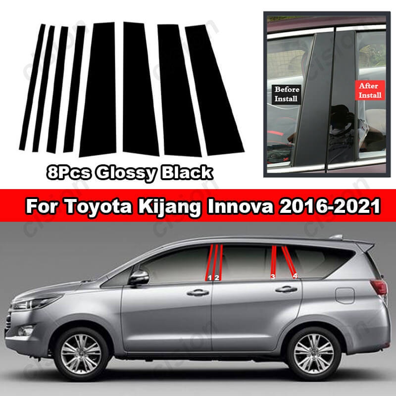 8Pcs Glossy Black Car Door Center B C Pillar Post Cover Mirror Effect ...