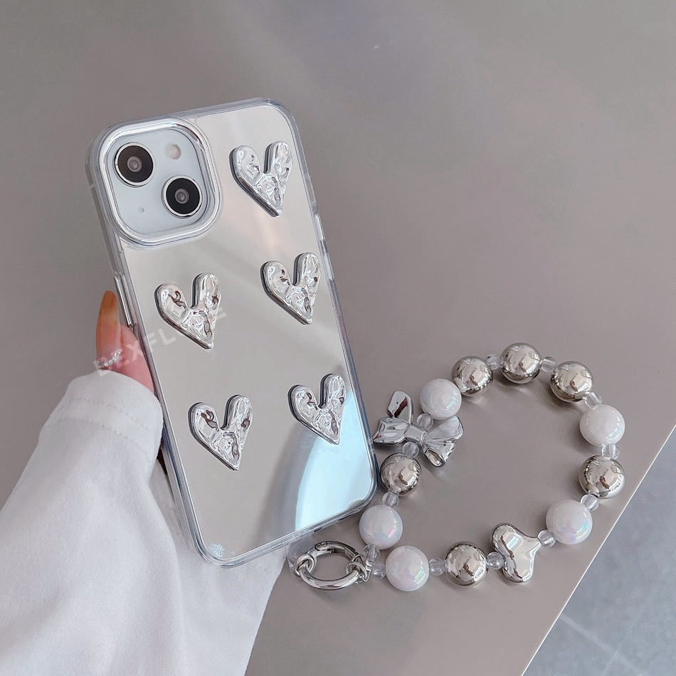 Plating Heart Chain Phone Case for IPhone 15 11 14 12 13 Pro Max Mini 6 ...