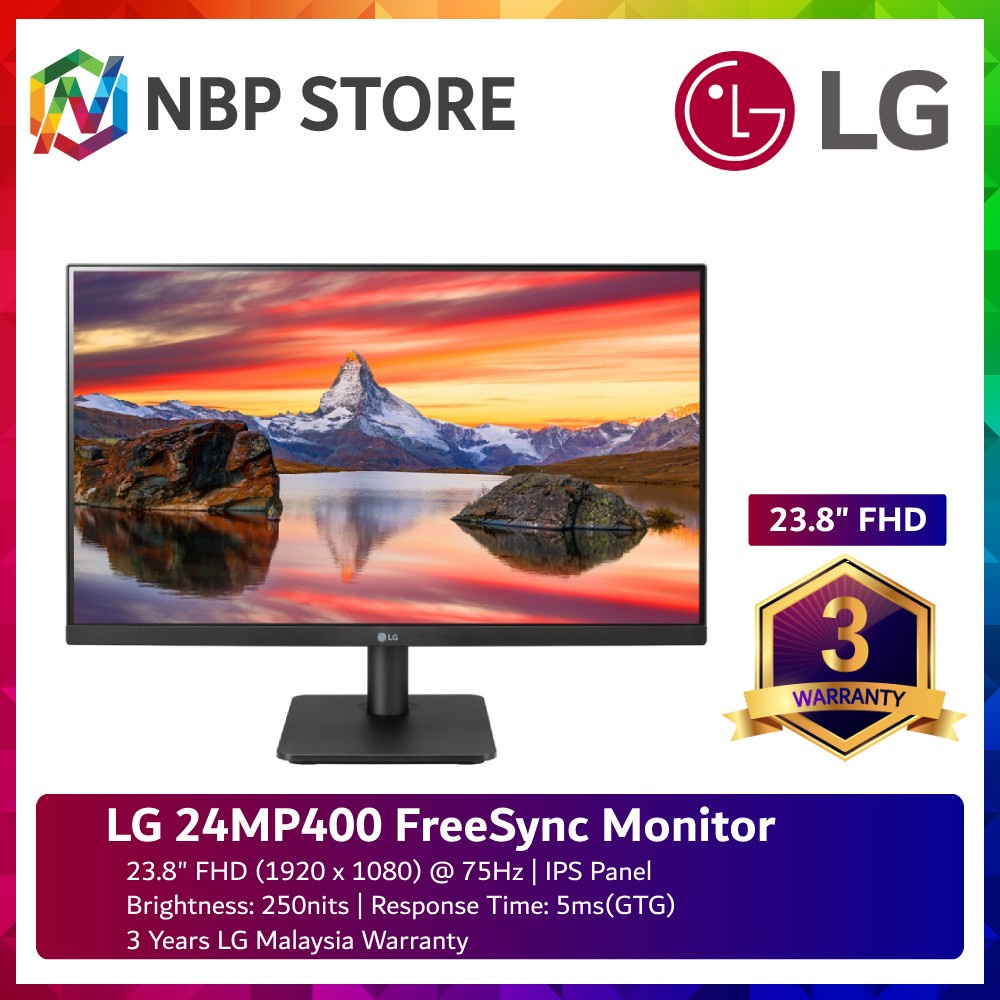 LG 24MP400 23.8" FHD IPS 75Hz FreeSync Monitor Black ( HDMI, VGA, 3 Yrs ...