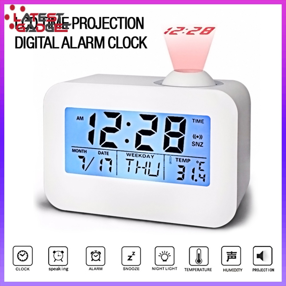 LatestGadget LCD Time Projection Digital Alarm Clock - White | Shopee ...