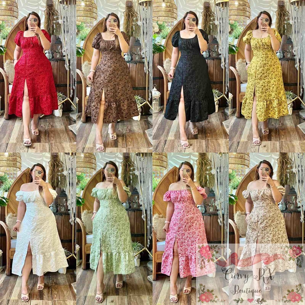 Plus Size 2 Way Off Shoulder Garterized Back Elizabeth Dress with Slit ...
