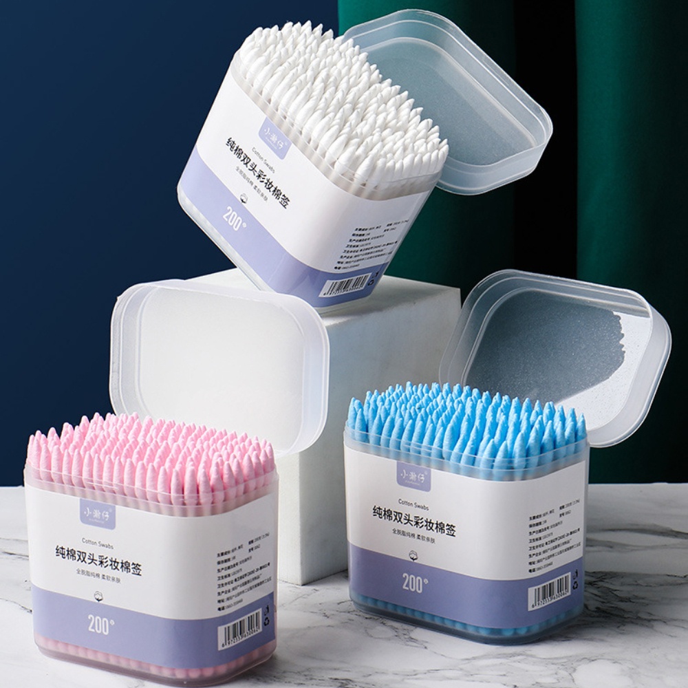 200pcs 2in1 Double-ended Aseptic Cotton Swabs Colour Cosmetic Cotton ...