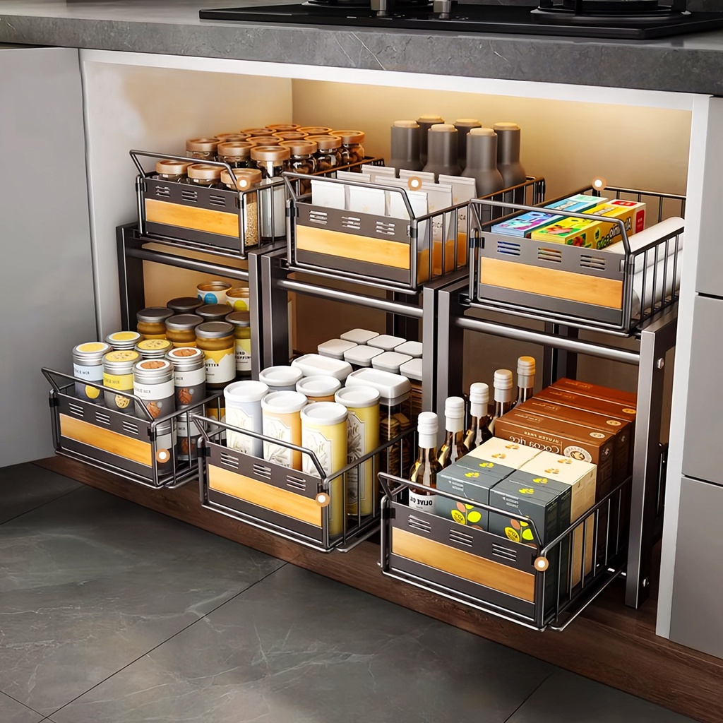 Under Sink Organizer Rack Kitchen Drawer Pull Out Basket Condiment ...