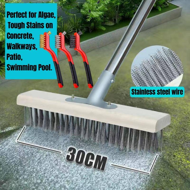 Stainless Steel Wire Floor Brush with Handle,Stiff Bristle Brush for ...