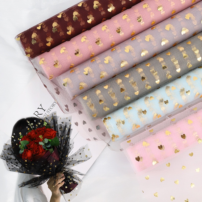 Rolled Gauze Flower Wrapping Heart-shaped Sequin Mesh Bouquet Flower ...
