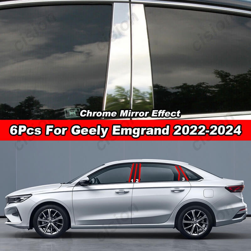 6Pcs Glossy Chrome PC Material Mirror Effect Car Door Window Center ...