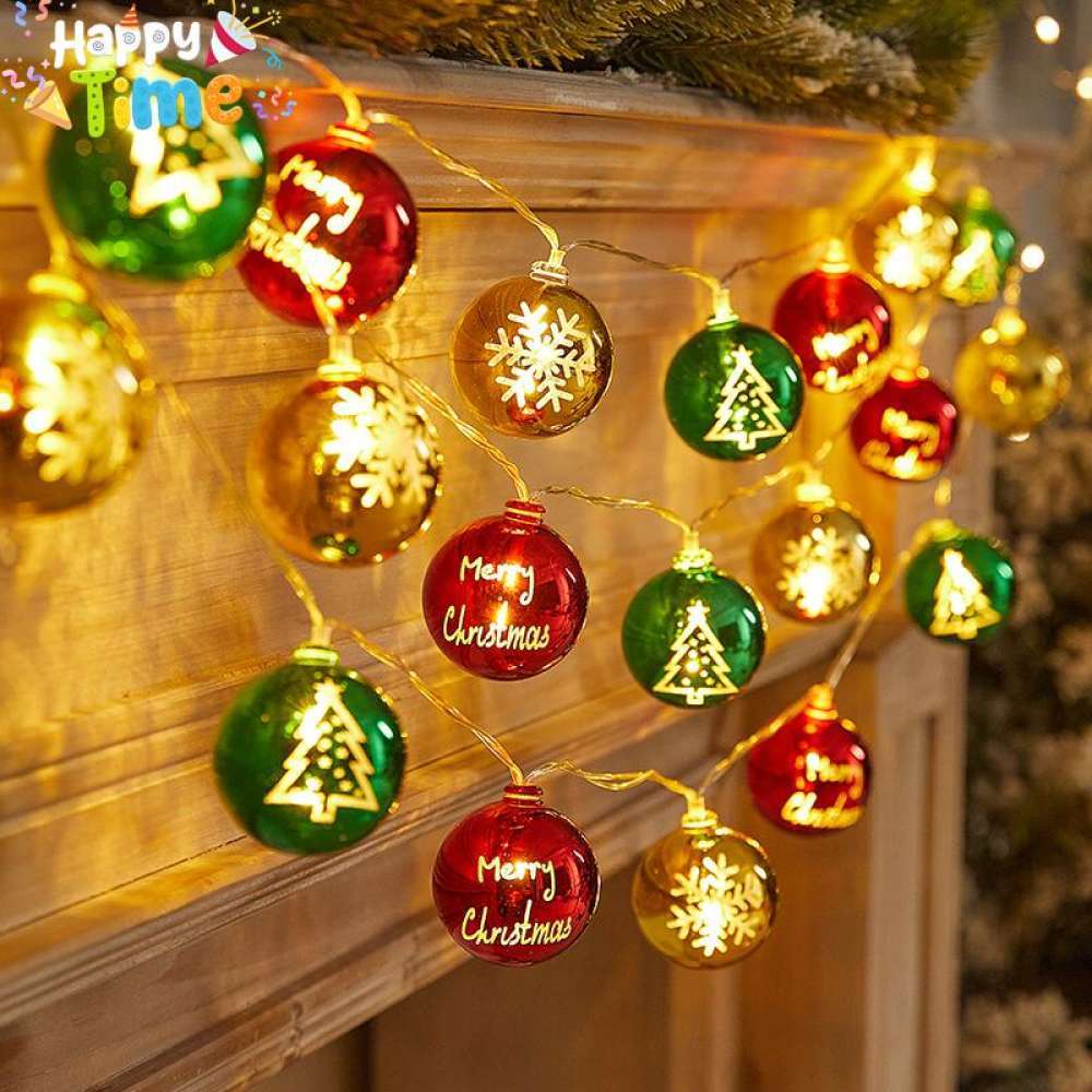 2M 10 LED Christmas Balls Lights Hanging Xmas Tree Decorations Bulbs ...