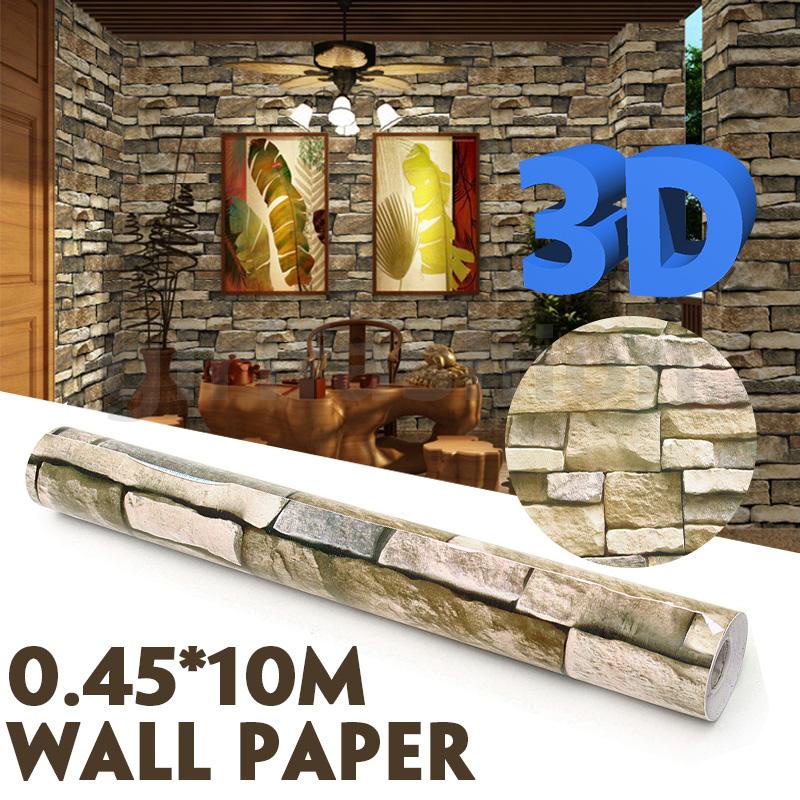 10M PVC Self Adhesive Wall Sticker Brick Stone Wallpapers Home Decor 3D ...