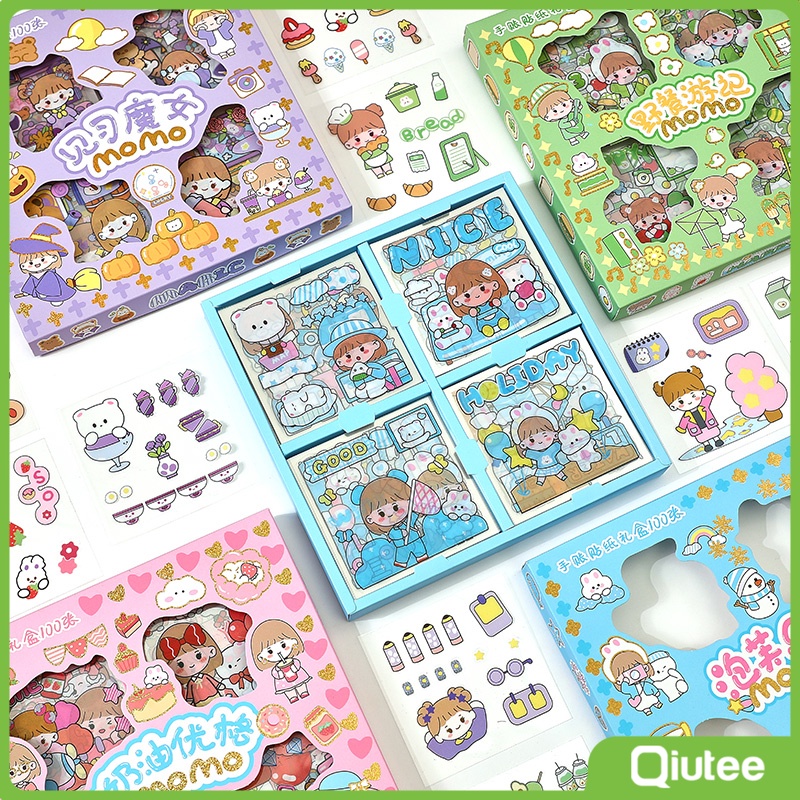 100PCS Korean Cute Waterproof Sticker Set Transparent Stationary ...