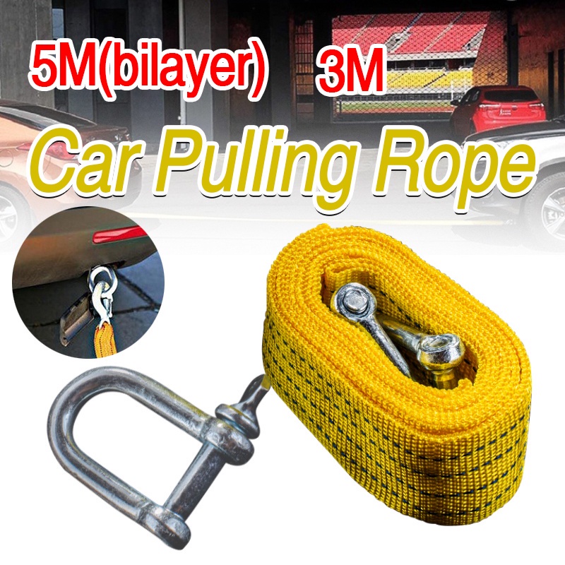 3/5M Heavy Duty Car Tow Cable Towing Pull Rope Strap Hooks Van Road ...