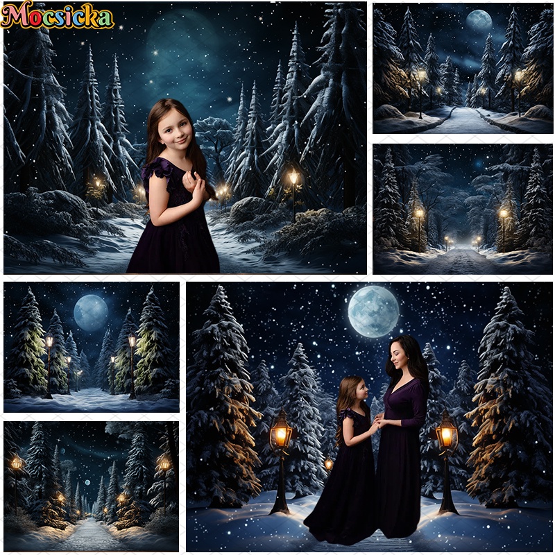 Xmas Forest Backdrops Night Starry Sky Snowflake Decor Props Kids ...