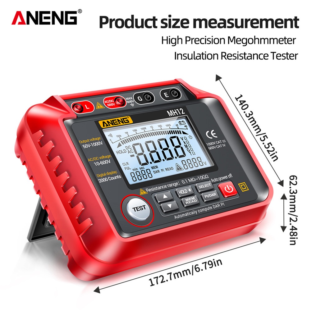ANENG MH12 Insulation Resistance Digital Megohmmeter Earth Ground ...