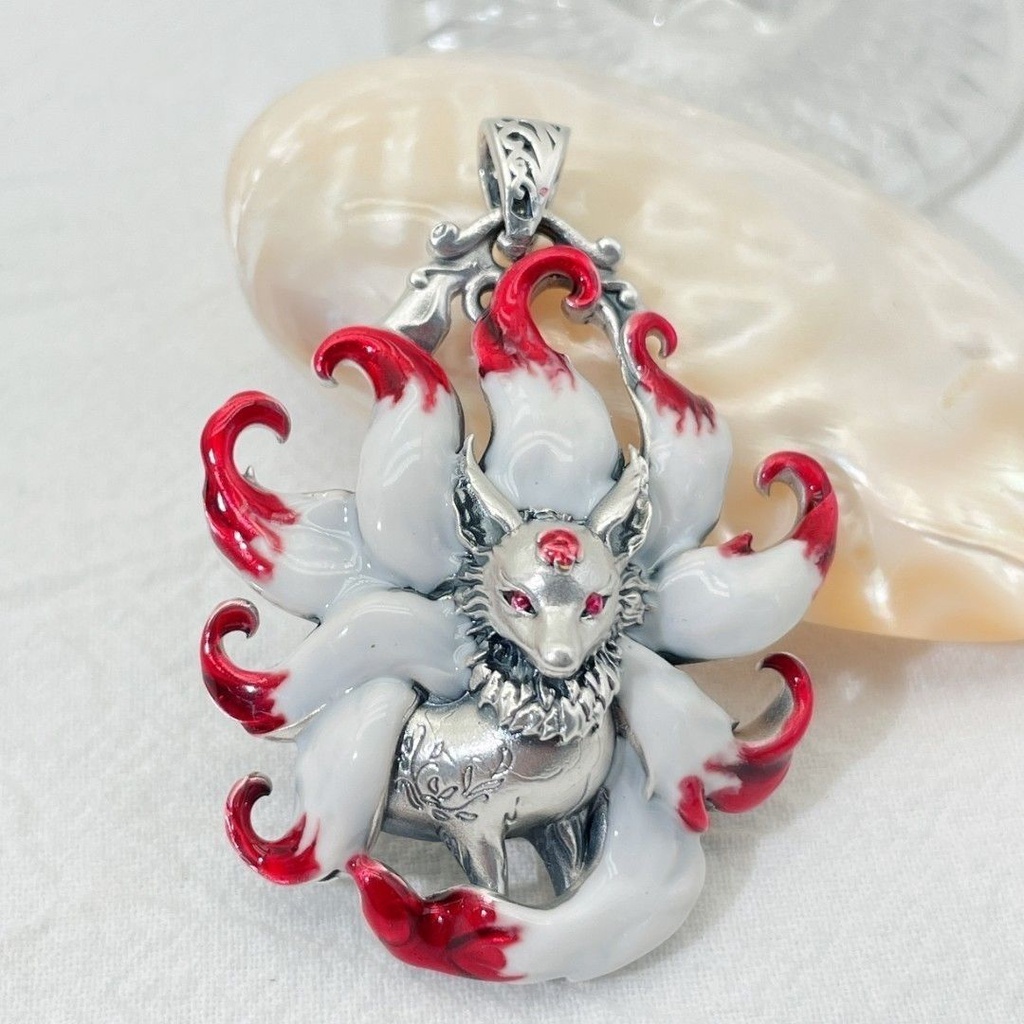Enamel Colorful Auspicious Nine-Tailed Fox Pendant Fox Necklace Female ...