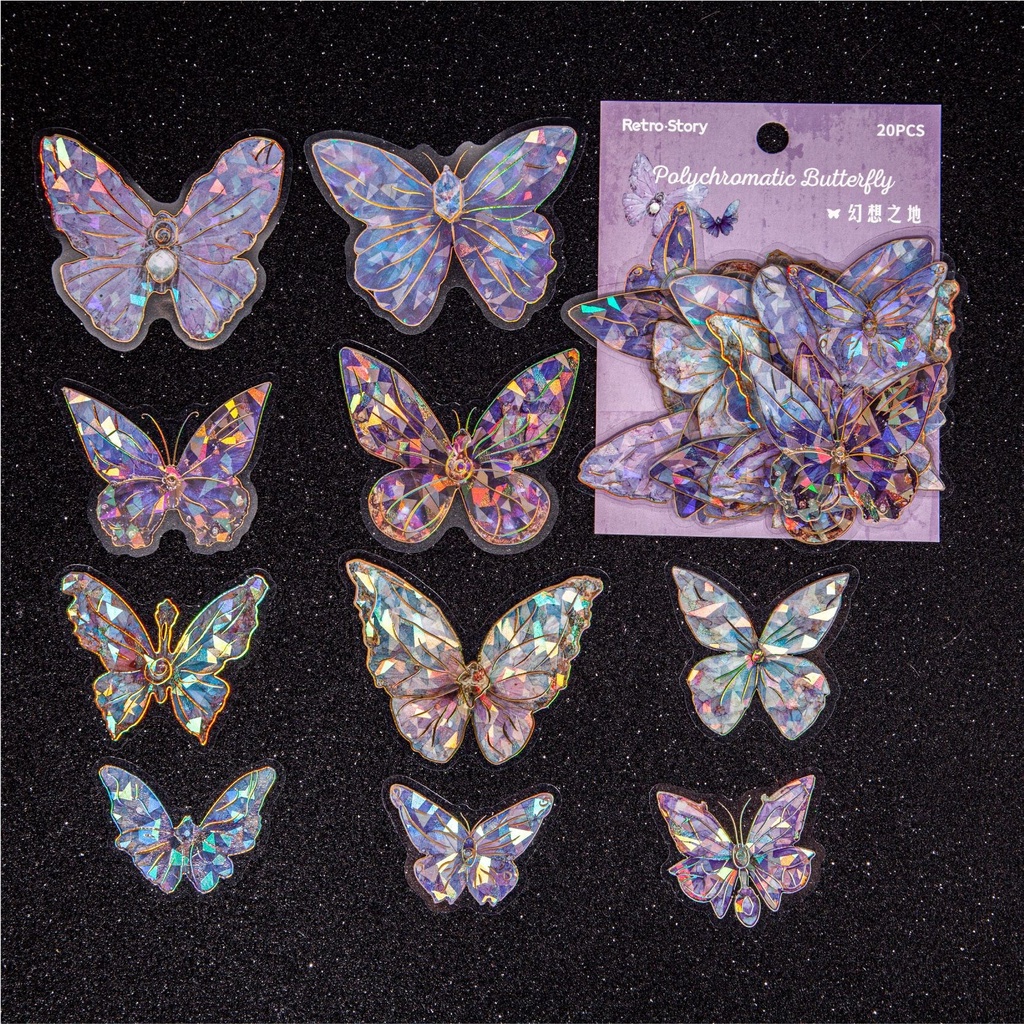 20Pcs Holographic Butterfly Stickers Resin Transparent Glitter Shiny ...