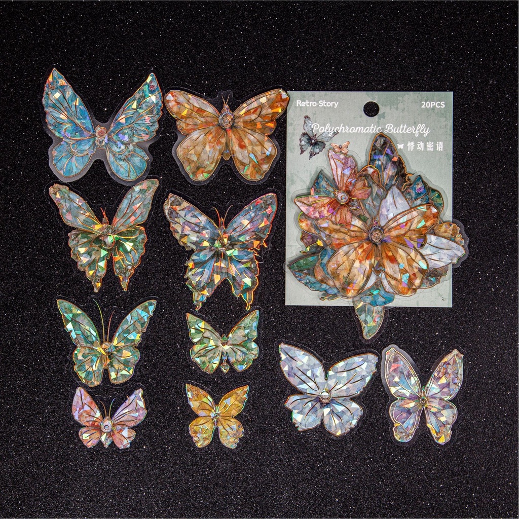 20Pcs Holographic Butterfly Stickers Resin Transparent Glitter Shiny ...