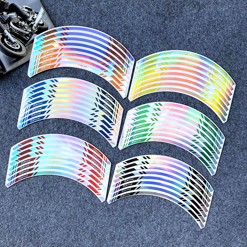 17" Laser Rainbow Motorcycle Wheel Hub Stickers Motor Bike Accessories ...