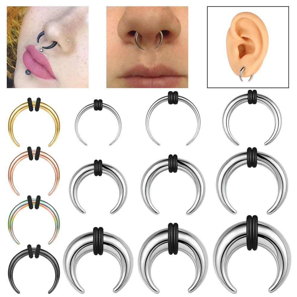 1 PC C-Shape Septum Ring Stainless Steel Septum Stretcher Punk Ear Gauges Nose Piercing | Shopee ...