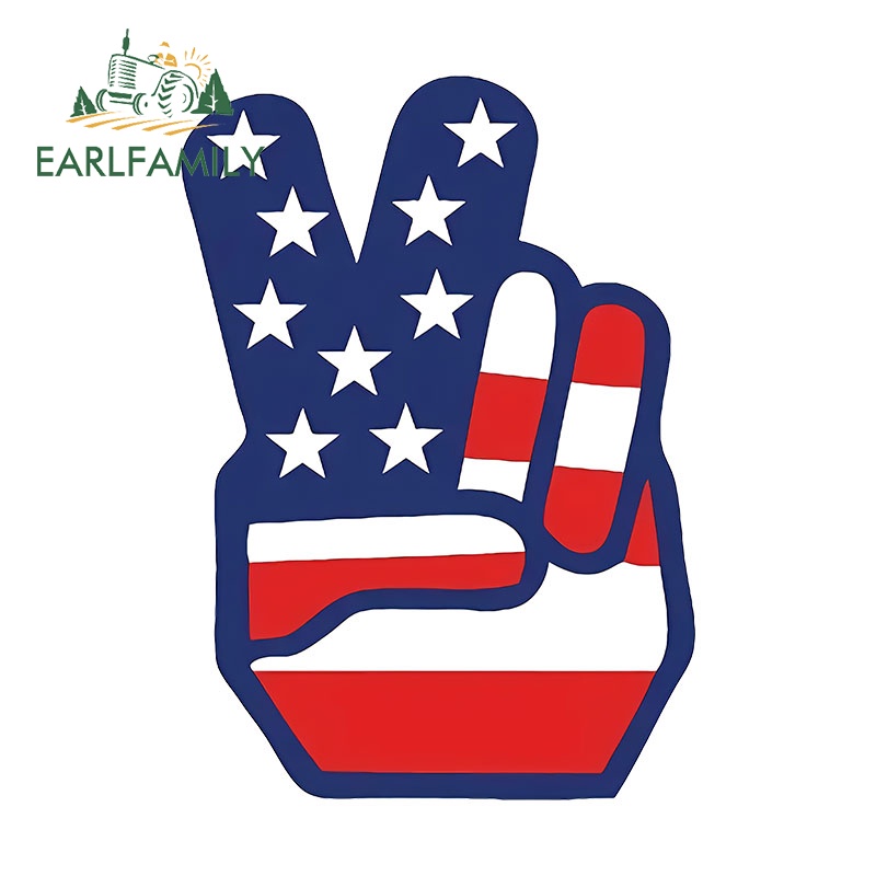 EARLFAMILY 13cm x 9.2cm USA American Flag Hand Peace Sign Sticker Decal ...