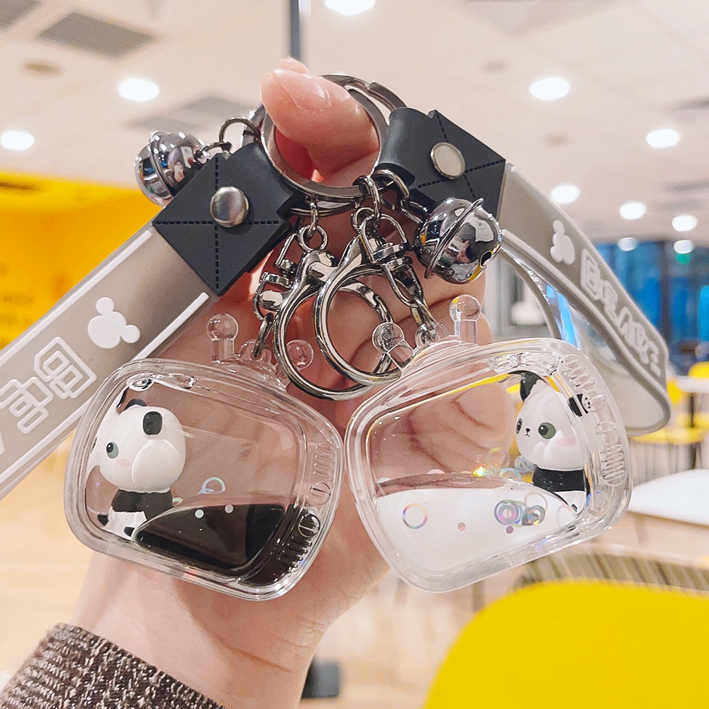 Oil Acrylic Floating Panda Keychain/Cute Glitter Bottle Pendant Small ...