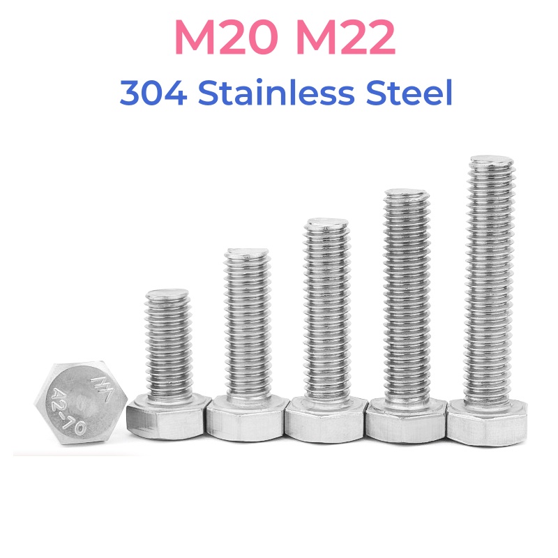 304 Stainless Steel External Hex Hexagon Head Screws M20 M22 Full ...